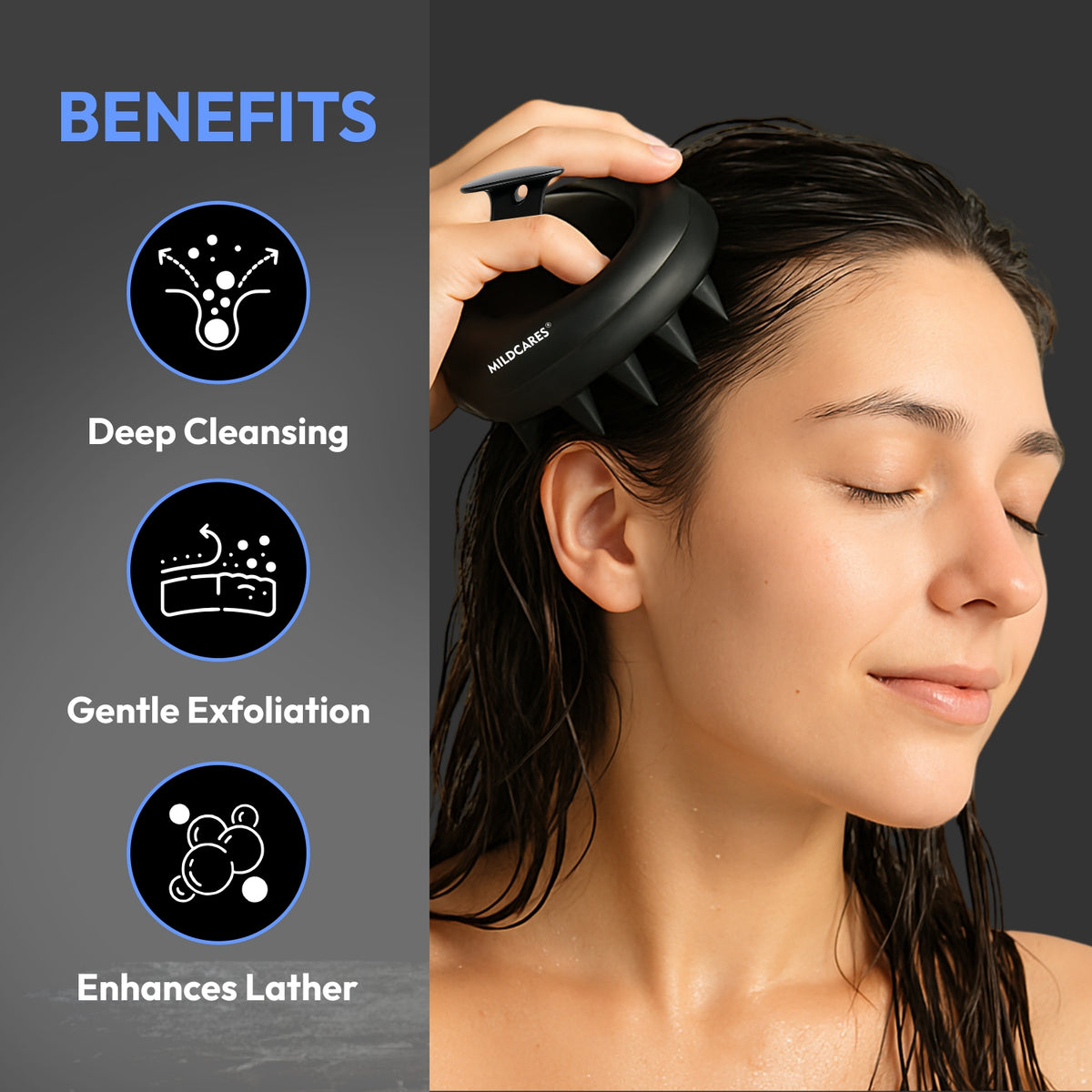 MildCares Mouse Scalp Massager (Black) | Soft Silicone Bristles Comb f ...
